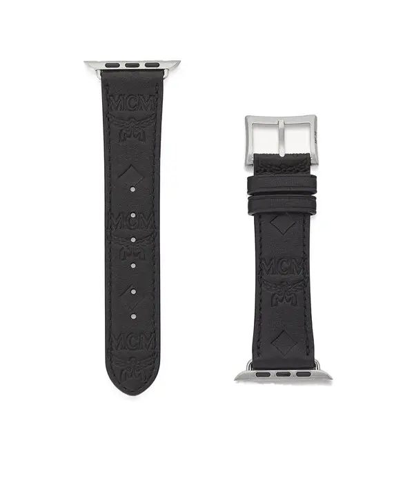 Mcm Embossed Monogram Leather Apple Watch Band - Black