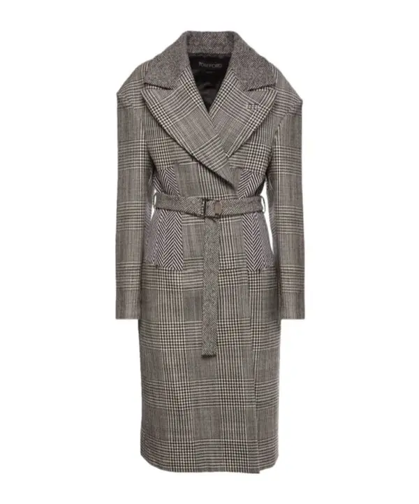 TOM FORD Prince Of Wales Wool Belted Midi Coat