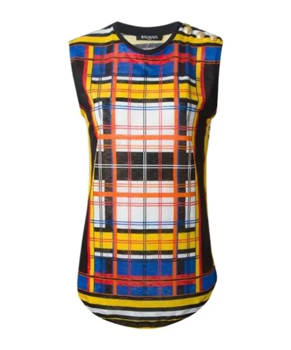 Balmain Gold Button Linen Sleeveless Top