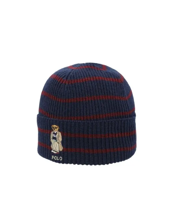 Polo Ralph Lauren Knitted Striped Beanie - Navy/red