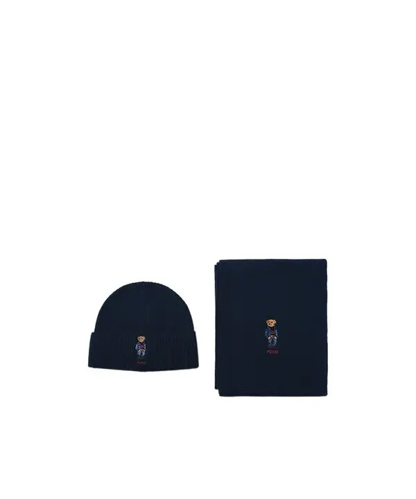 Polo Ralph Lauren Knitted Hat And Scarf Set - Dark Blue