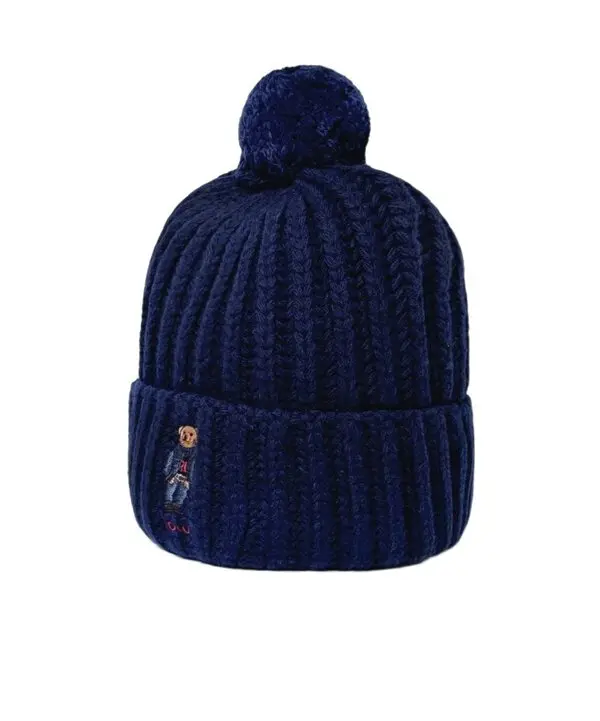 Polo Ralph Lauren Wool Knitted Beanie With Teddy Bear Embroidery
