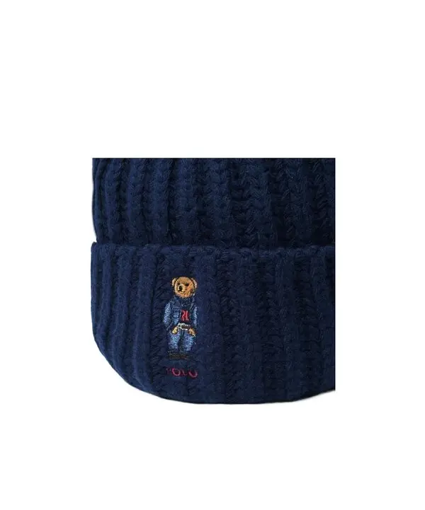 Polo Ralph Lauren Wool Knitted Beanie With Teddy Bear Embroidery