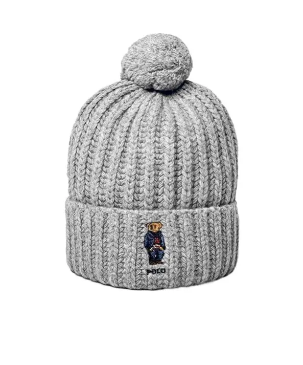 Polo Ralph Lauren Wool Knitted Hat With Teddy Bear Pattern - Grey