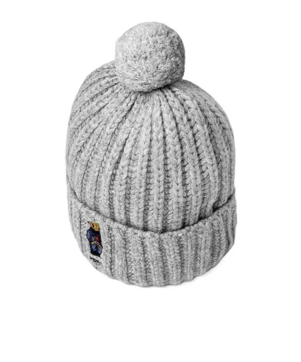 Polo Ralph Lauren Wool Knitted Hat With Teddy Bear Pattern - Grey