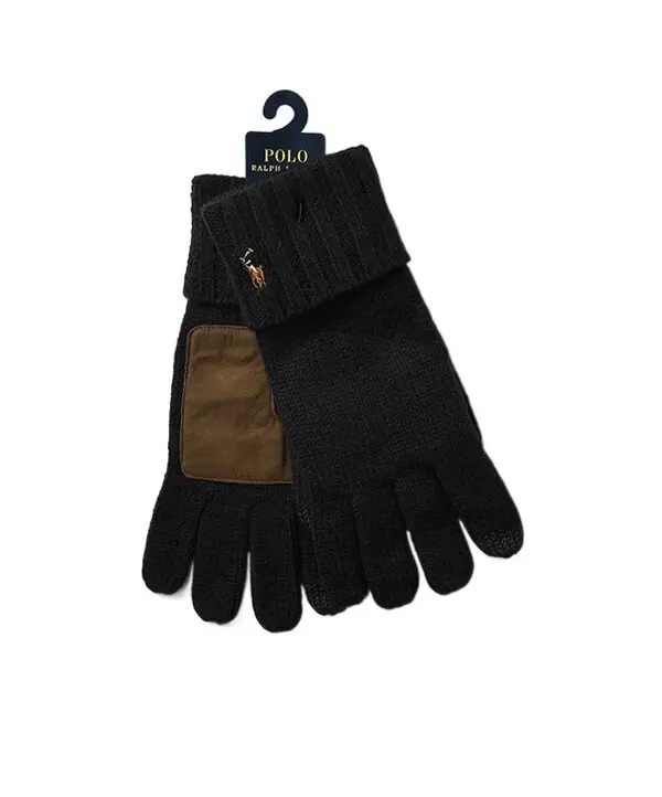 Polo Ralph Lauren Knitted Driving Gloves With Leather Detail - Black