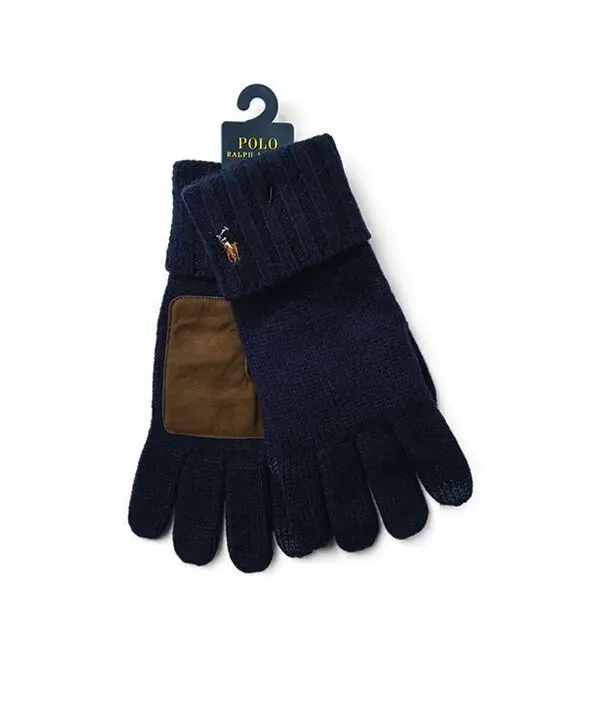 Polo Ralph Lauren Five-finger Touchscreen Gloves With Leather Detail - Black