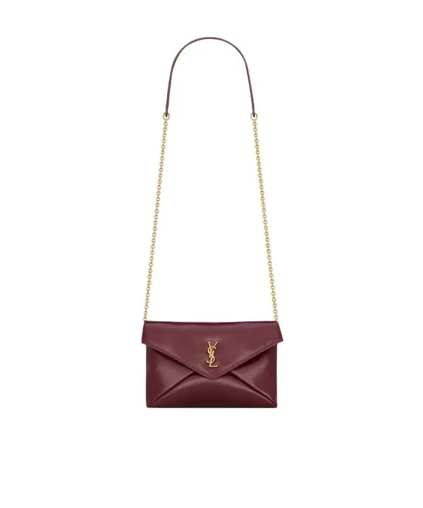 Saint Laurent Cassandre Chain Pouch In Shiny Leather - Deep Ruby Red Color
