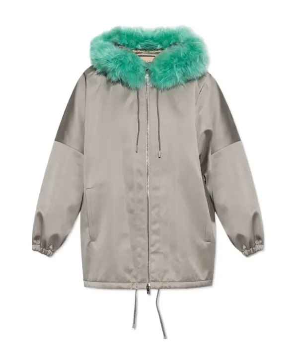 Gucci Shearling Trim Hooded Jacket
