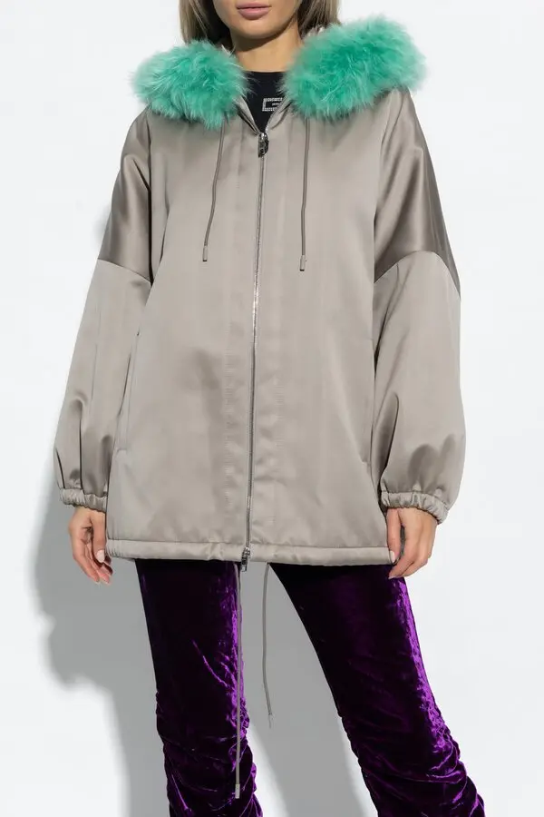 Gucci Shearling Trim Hooded Jacket