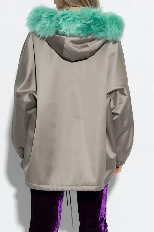 Gucci Shearling Trim Hooded Jacket
