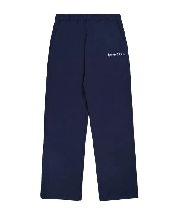 SPORTY  RICH Serif Logo Wide Sweatpant - Navy Blue/white