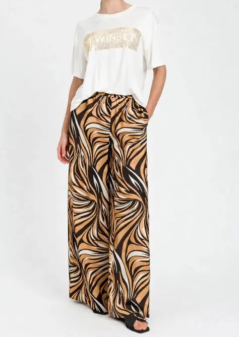 TWINSET Printed Wide-leg Pants - Brown