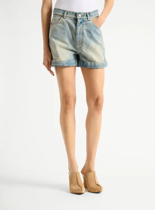 Balmain Topstitched Denim Shorts