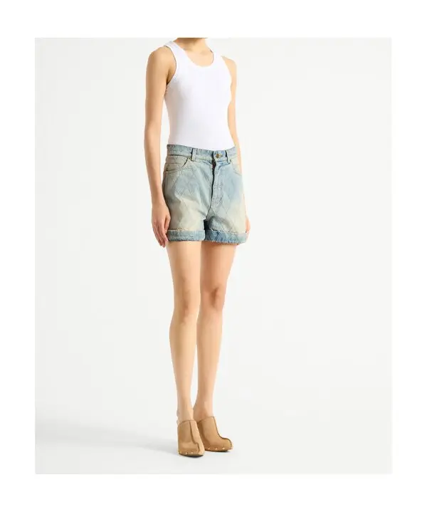 Balmain Topstitched Denim Shorts