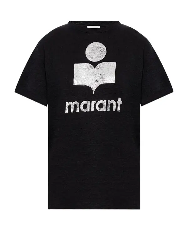 Isabel Marant Étoile Short-sleeved T-shirt With Round Neck And Logo Pattern - Black