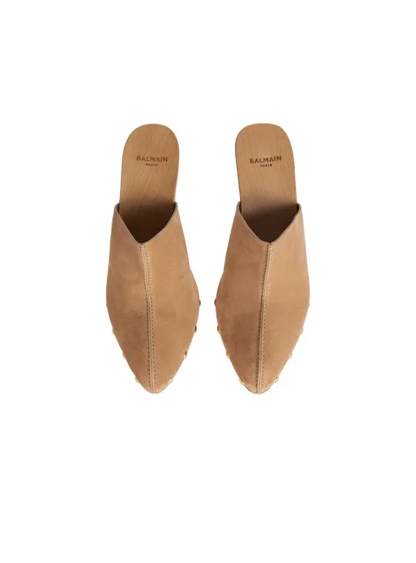 Balmain Suede Wedge Clogs With Gold Studs