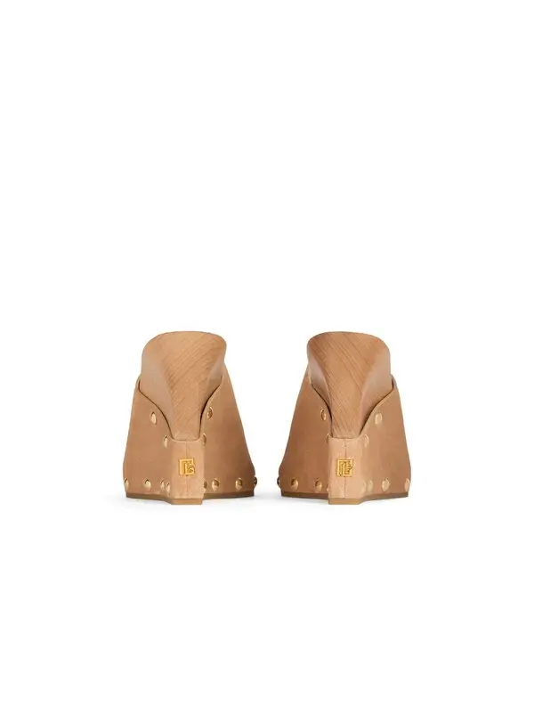 Balmain Suede Wedge Clogs With Gold Studs