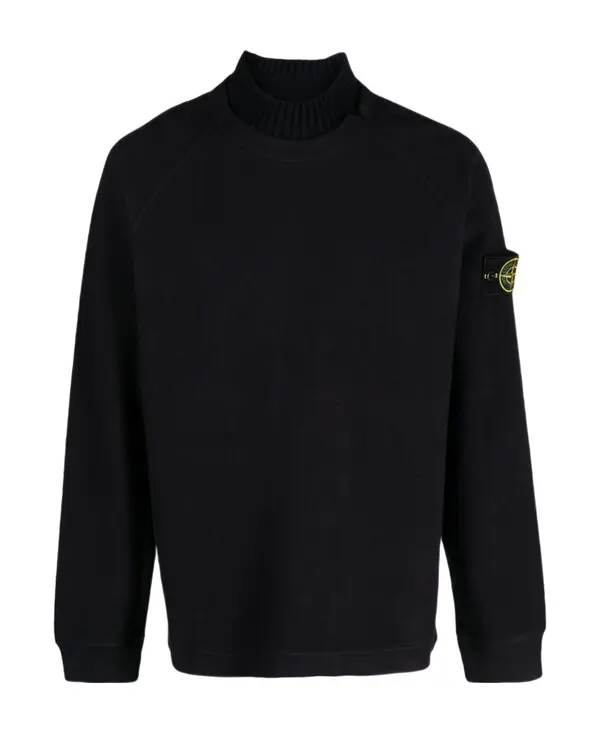 Stone Island Compass Motif Mock Neck Layered Sweatshirt