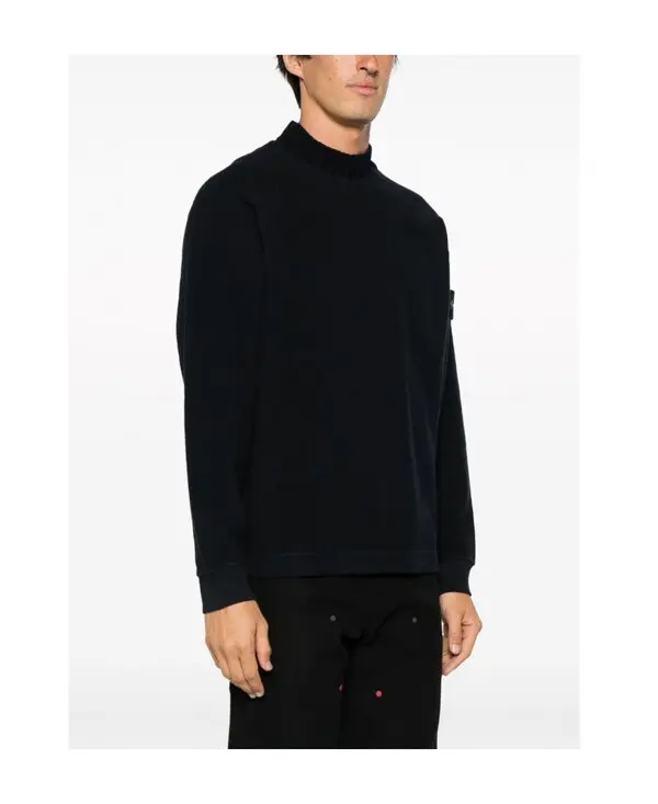 Stone Island Compass Motif Mock Neck Layered Sweatshirt