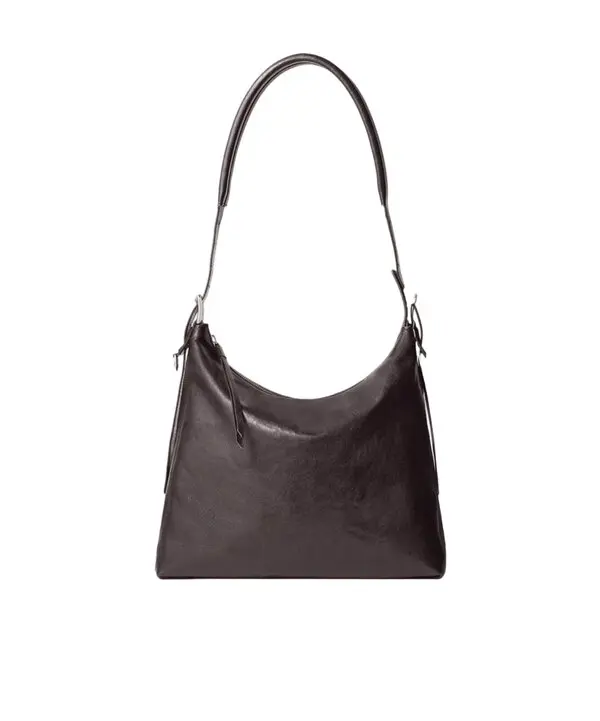 LEMAIRE Small Belted Hobo Bag In Leather - Dark Chocolate