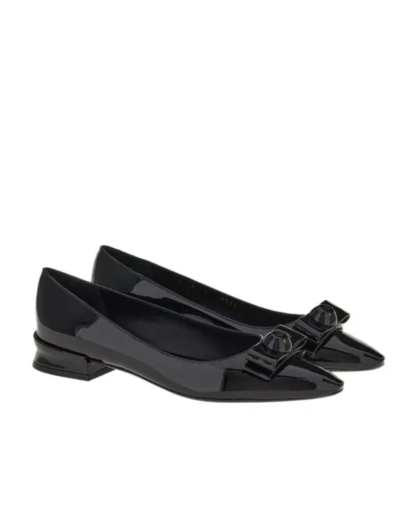 FERRAGAMO Vara Bow Leather Ballerina Flats - Black