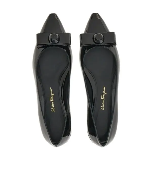 FERRAGAMO Vara Bow Leather Ballerina Flats - Black