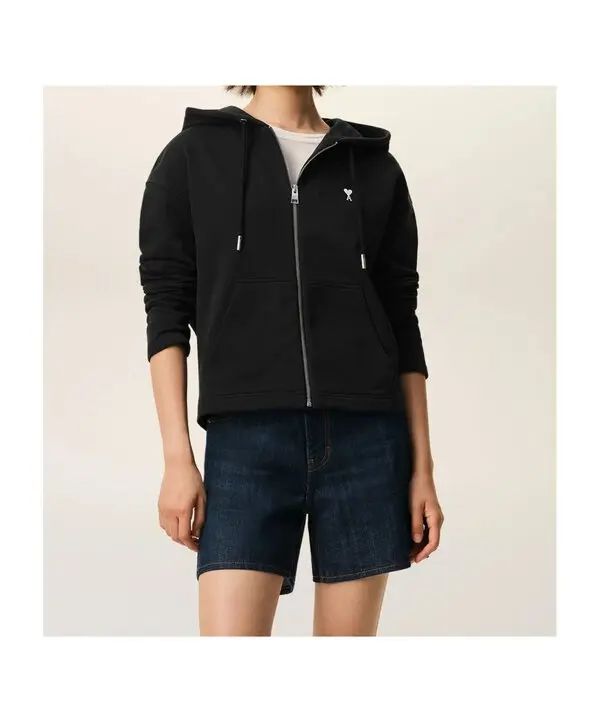 AMI Paris De Coeur Zip-up Drawstring Hoodie