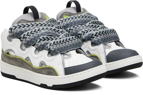LANVIN Curb Leather Sneakers - White/grey
