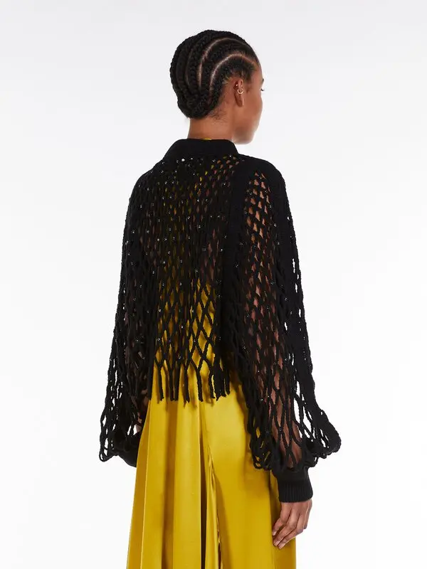 Max Mara Hollow Wool Sweater With Rhinestones