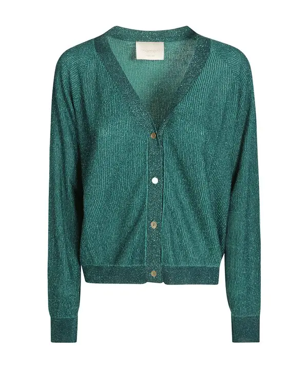 Momoni Long Sleeve V-neck Knitted Lurex Cardigan
