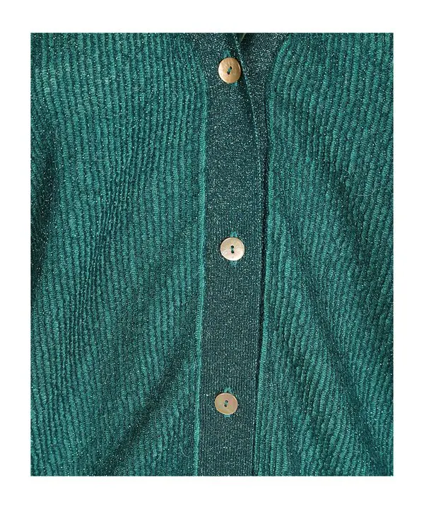 Momoni Long Sleeve V-neck Knitted Lurex Cardigan