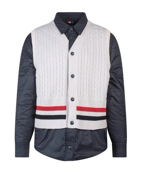 Thom Browne 4-bar Quilted Shirt Jacket With Cardigan Layer