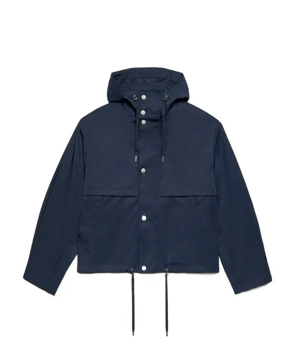 Ami Hooded Lightweight Jacket With Drawstring Detail - Blue