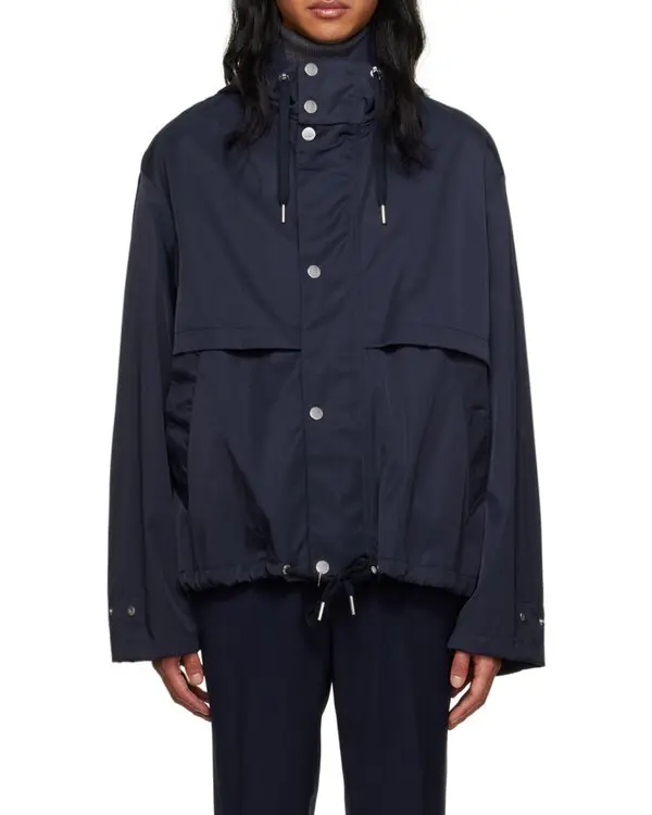 Ami Hooded Lightweight Jacket With Drawstring Detail - Blue