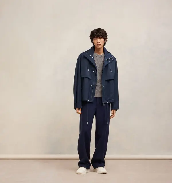 Ami Hooded Lightweight Jacket With Drawstring Detail - Blue