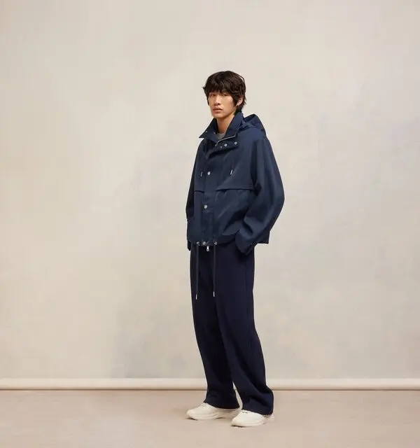 Ami Hooded Lightweight Jacket With Drawstring Detail - Blue