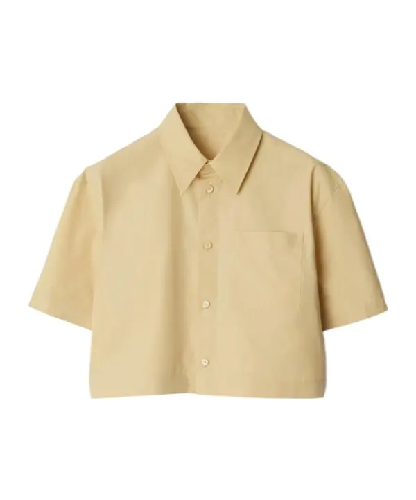 Burberry Cropped Cotton Shirt With Pointed Collar - Hay