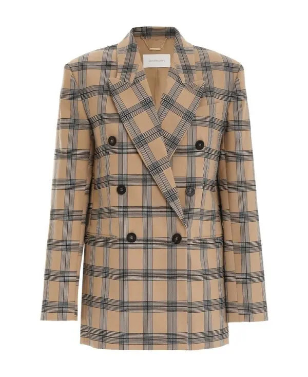 Zimmermann Tan Checked Double-breasted Suit Coat