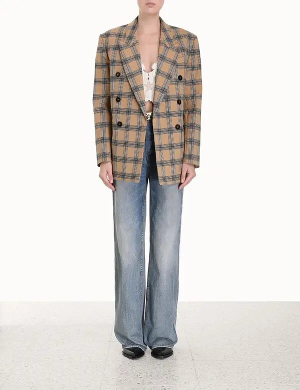 Zimmermann Tan Checked Double-breasted Suit Coat