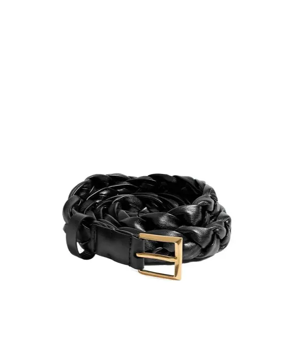 Bottega Veneta Intreccio Leather Belt - Black
