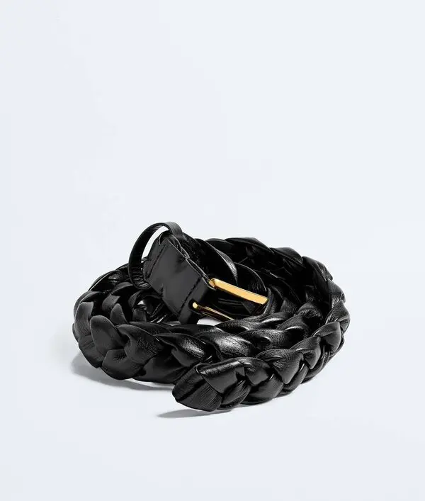Bottega Veneta Intreccio Leather Belt - Black