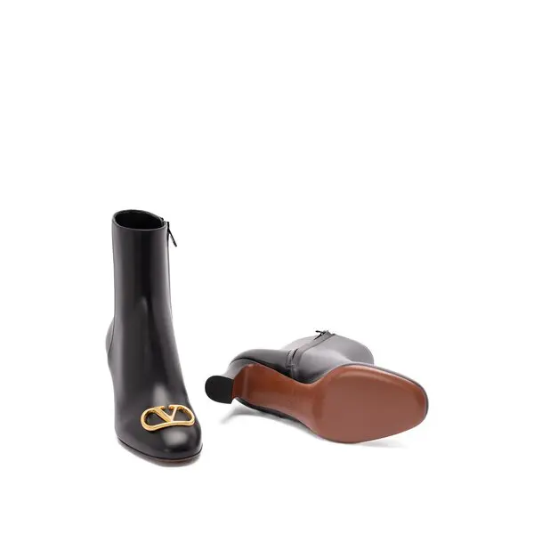 Valentino Garavani 60mm Leather Ankle Boots With Logo Plaque