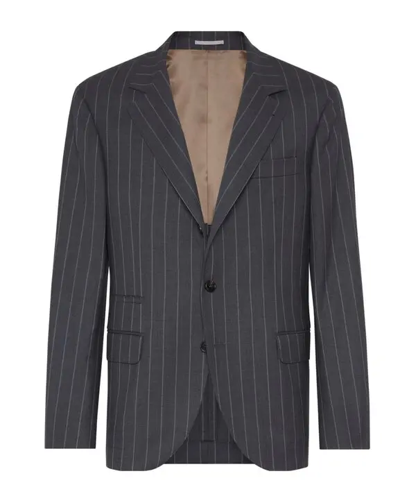Brunello Cucinelli Single-breasted Pinstriped Tailored Blazer