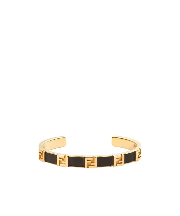 Fendi Forever" Gold-plated Metal And Enamel Cuff Bracelet - Black