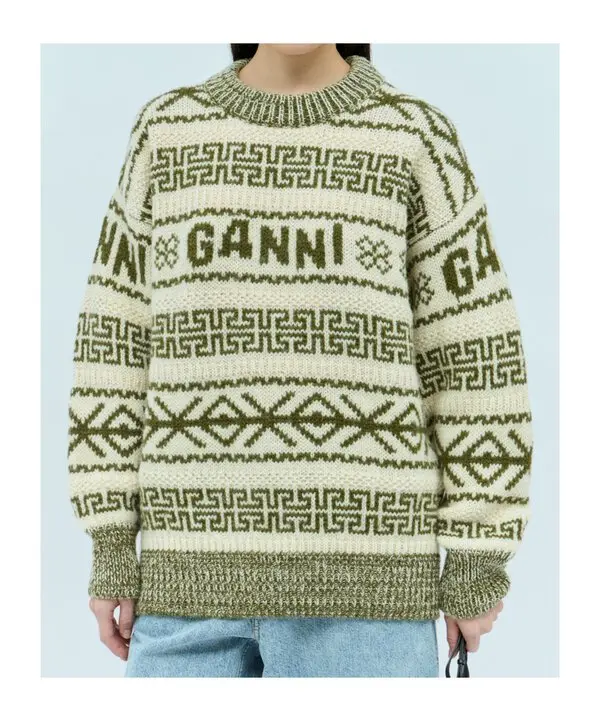 GANNI Geometric Pattern Wool Pullover