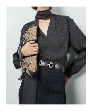 Gucci Embellished Gg Crepe Satin Shirt With Self-tied Bow