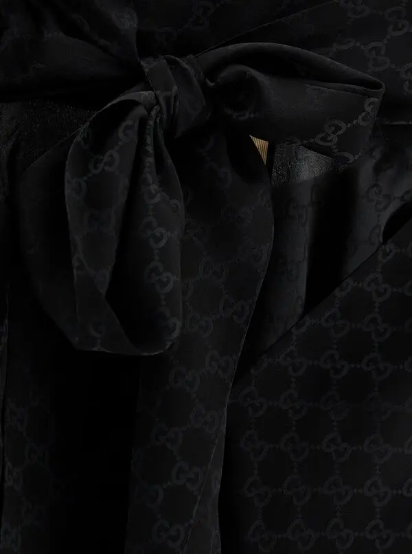 Gucci Embellished Gg Crepe Satin Shirt With Self-tied Bow