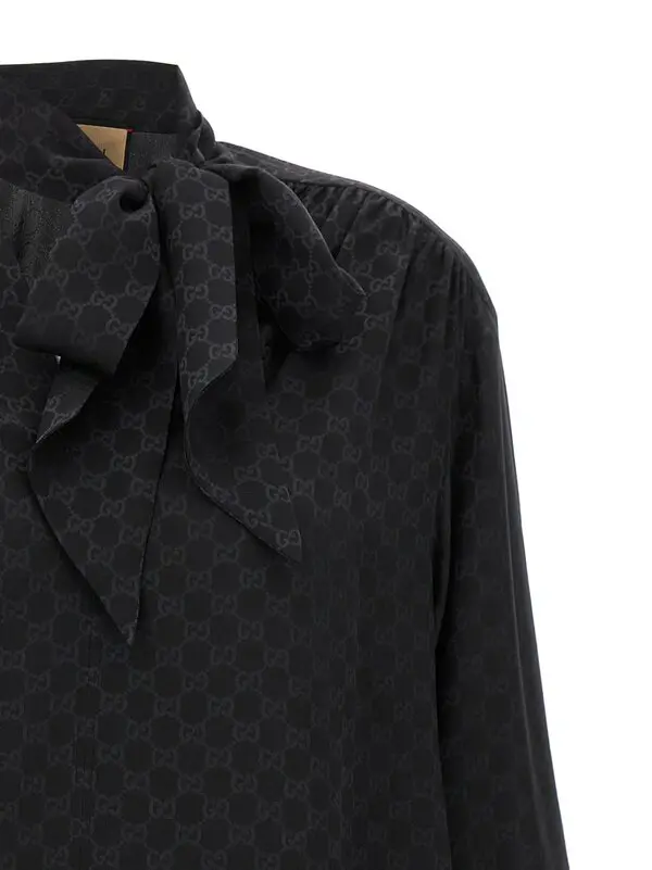 Gucci Embellished Gg Crepe Satin Shirt With Self-tied Bow