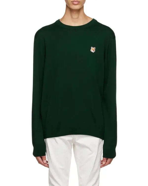 Maison Kitsuné Fox Head Patch Crewneck Sweater - Green